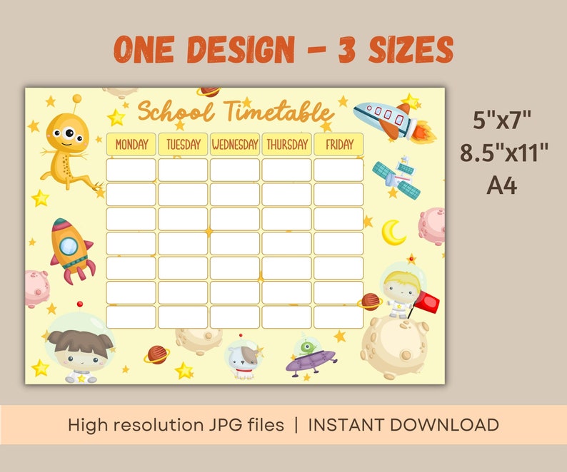 Space Theme School Timetable Instant Download. Printable Back - Etsy