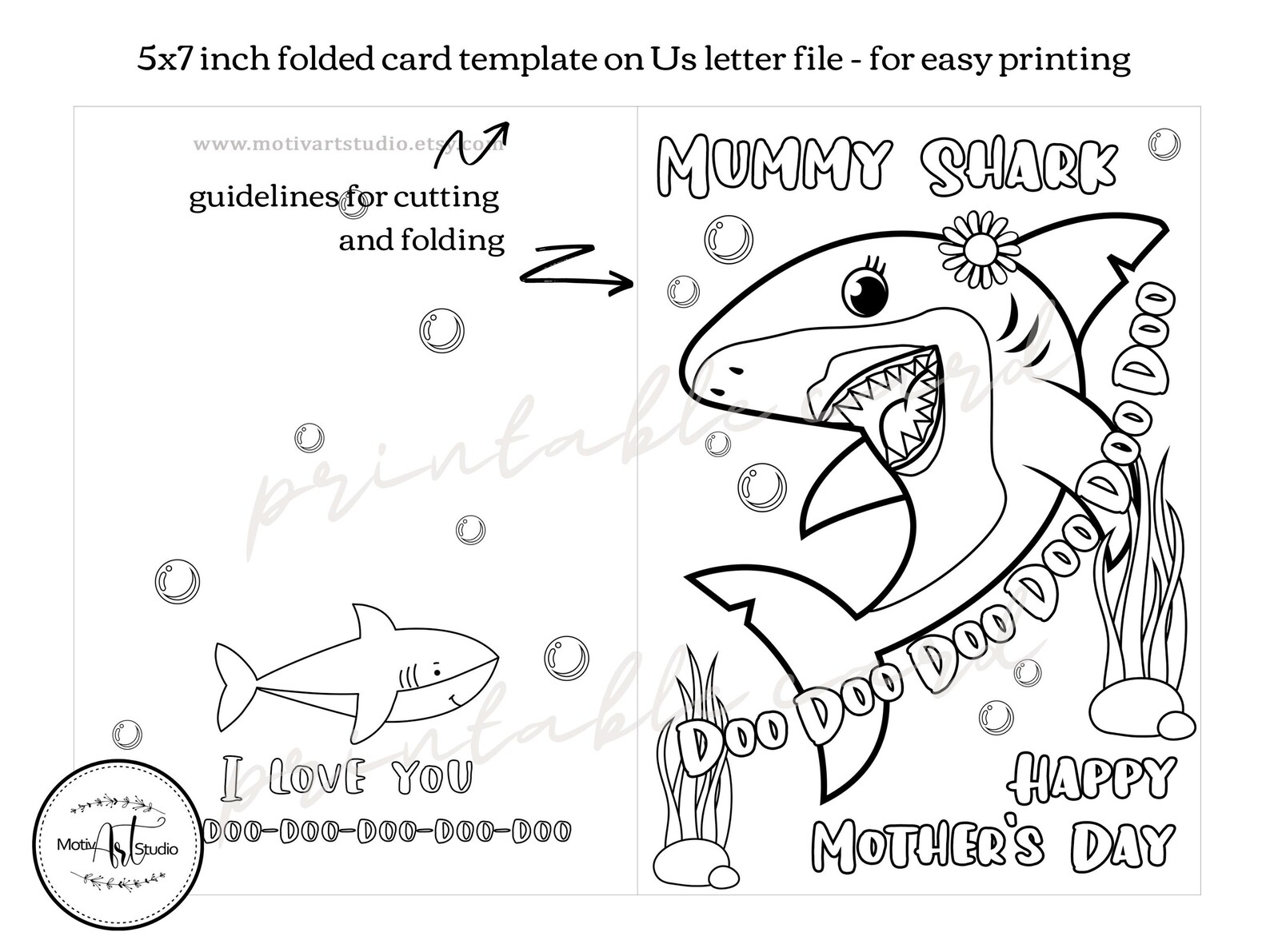 Mummy Shark Printable Mother's Day Coloring Card for Kids. - Etsy