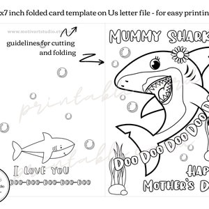 Mummy Shark Printable Mother's Day Coloring Card for Kids. Funny ...