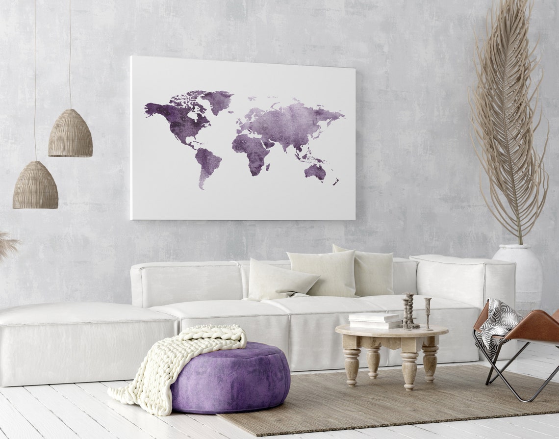 Instant download Abstract World Map Print. Purple World Map | Etsy
