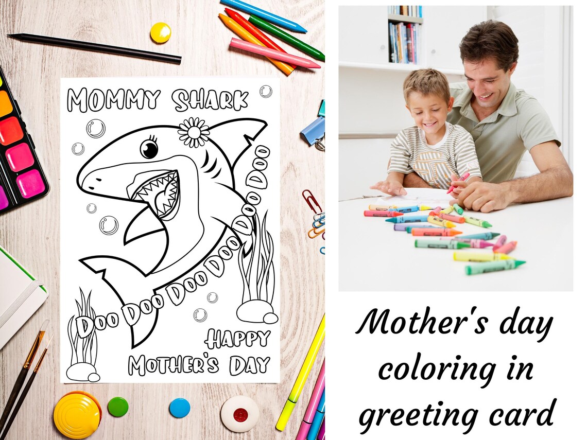 Mommy Shark Printable Mother's Day Coloring Card for Kids. - Etsy