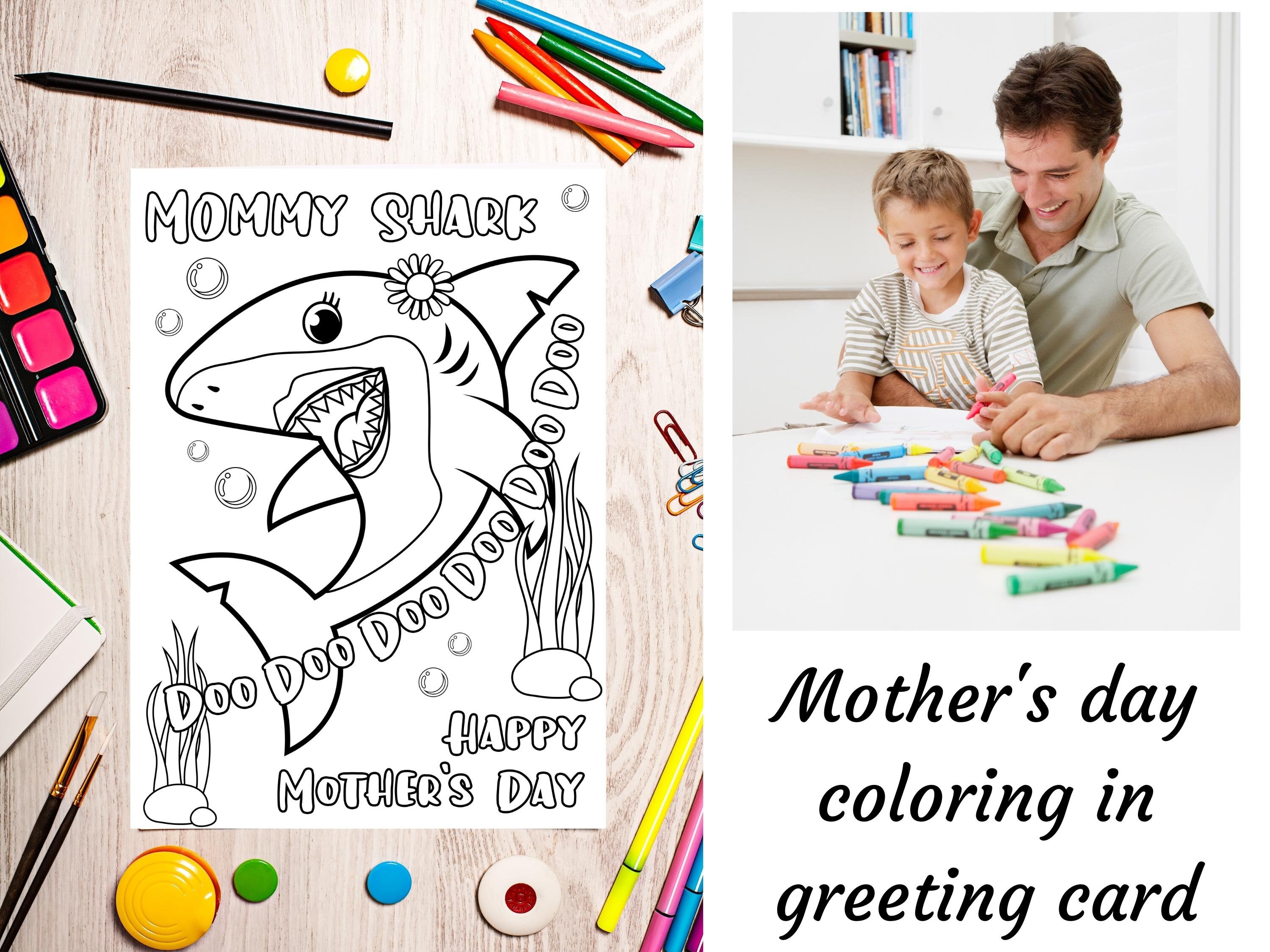 Mommy Shark Printable Mother's Day Coloring Card for Kids. - Etsy