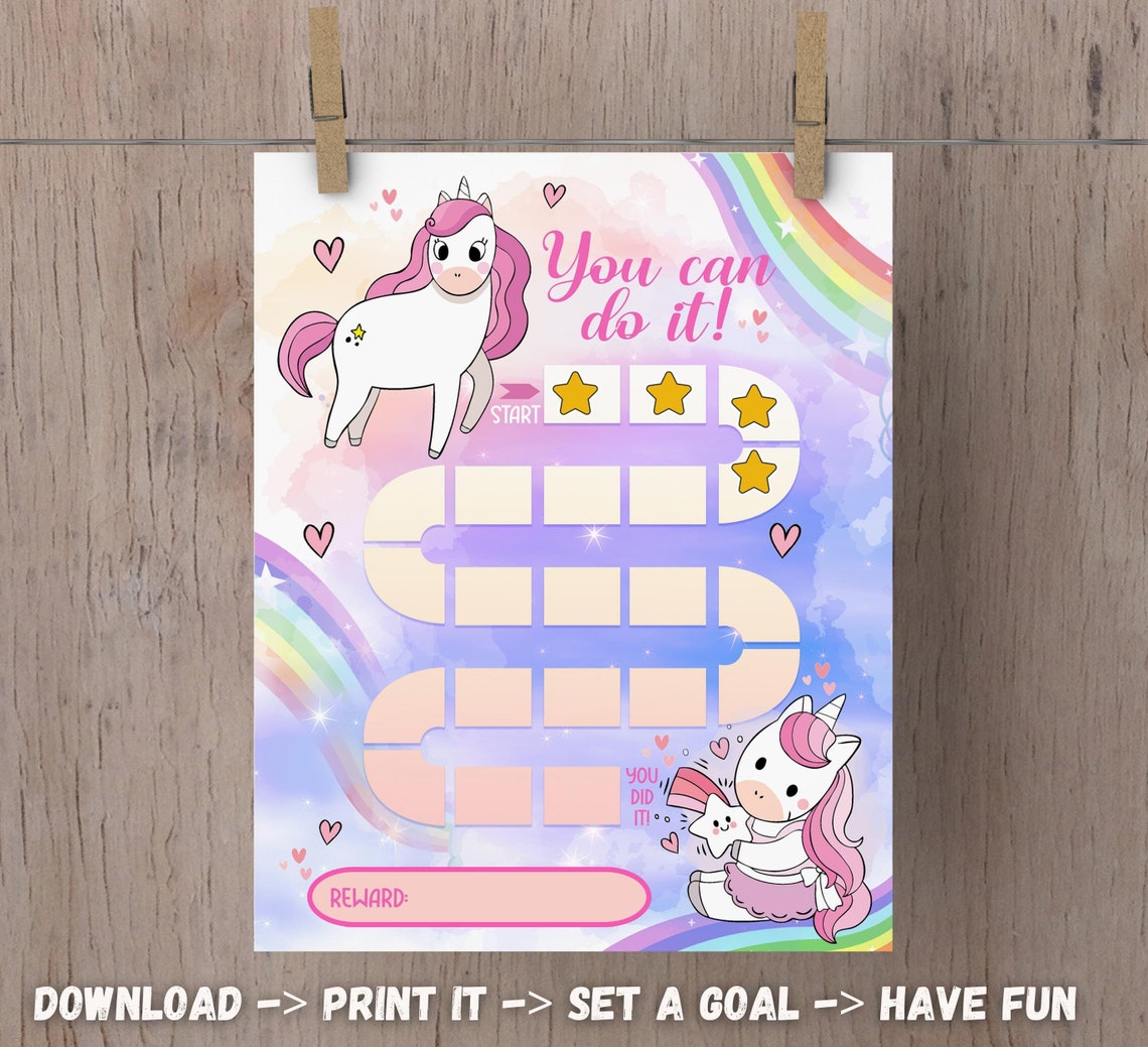 Cute Unicorn Kids Reward Chart Instant Download. Printable - Etsy