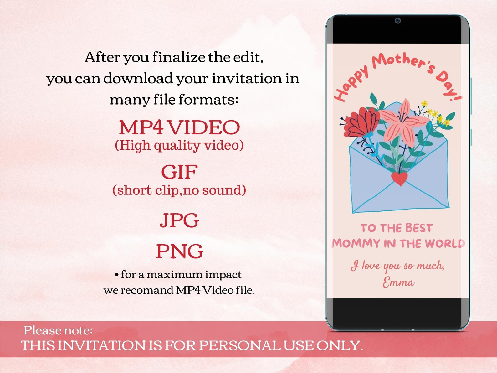 Animated Mother's Day Card Template. Editable Mothers Day - Etsy