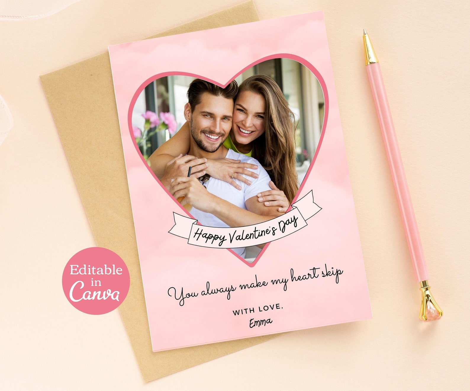 Editable Valentine Card Template. Printable Valentines Day | Etsy