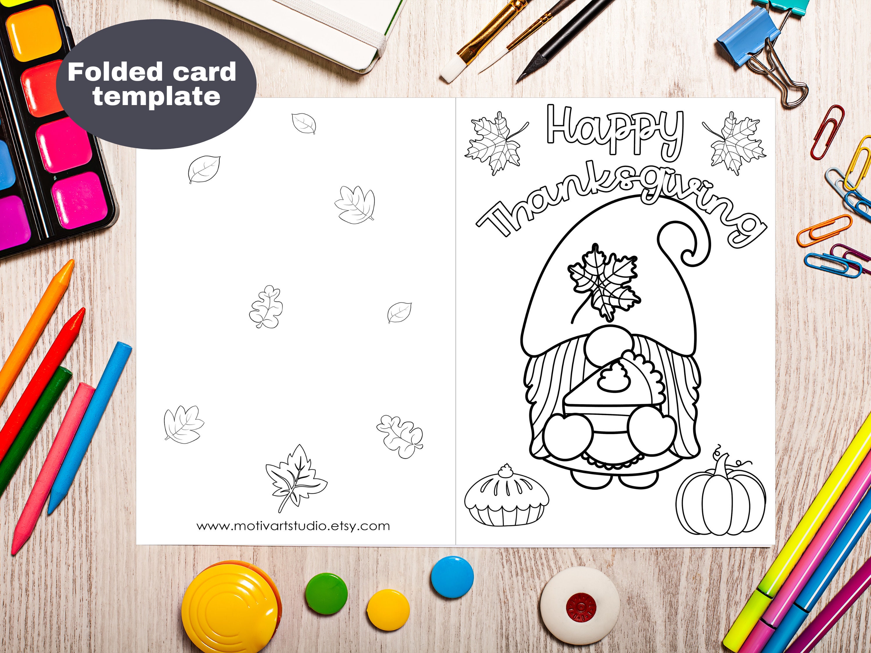 Thanksgiving Gnome Coloring Card for Kids. Printable - Etsy