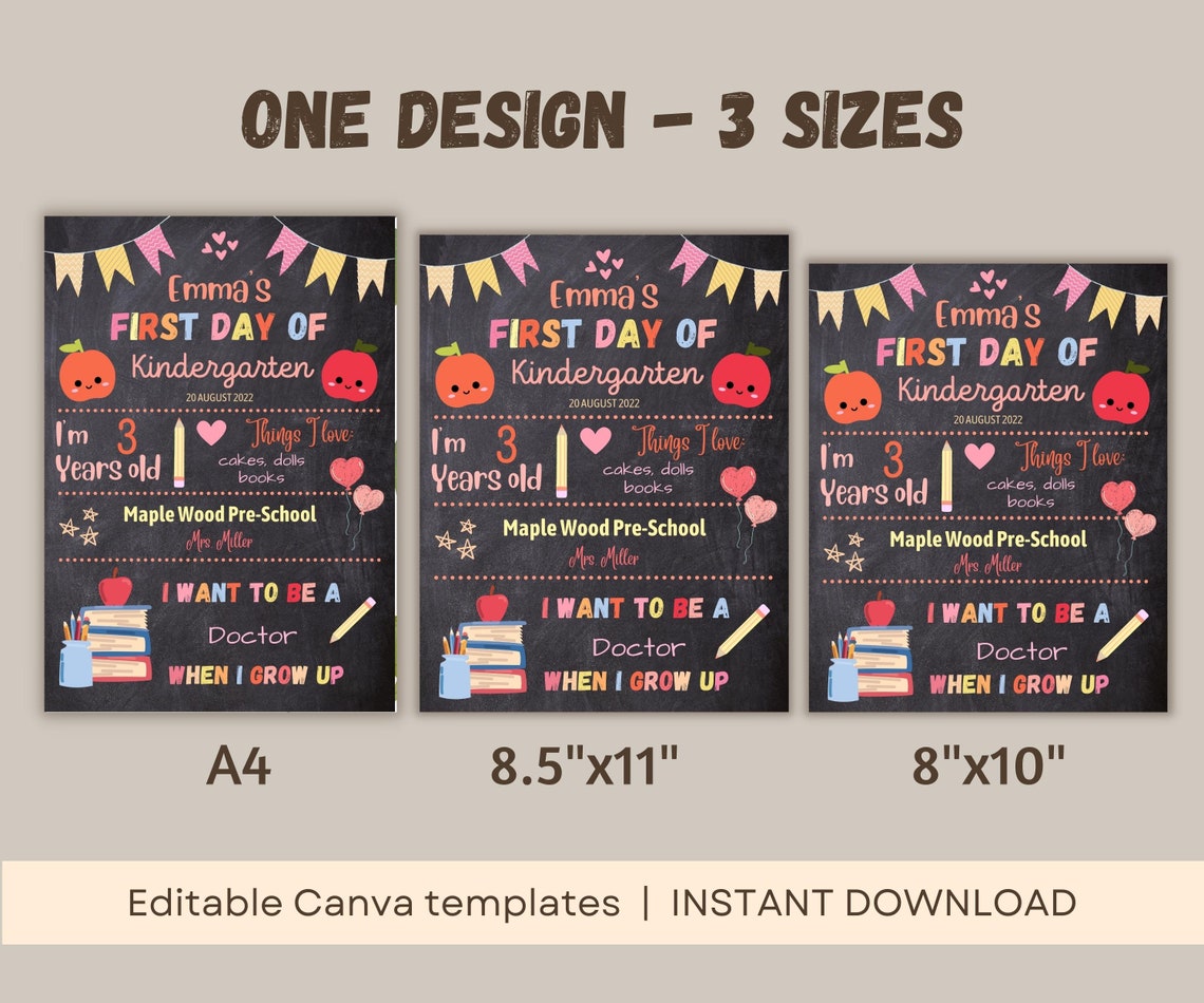 First Day of Preschool Editable Template for Girls. Back to - Etsy