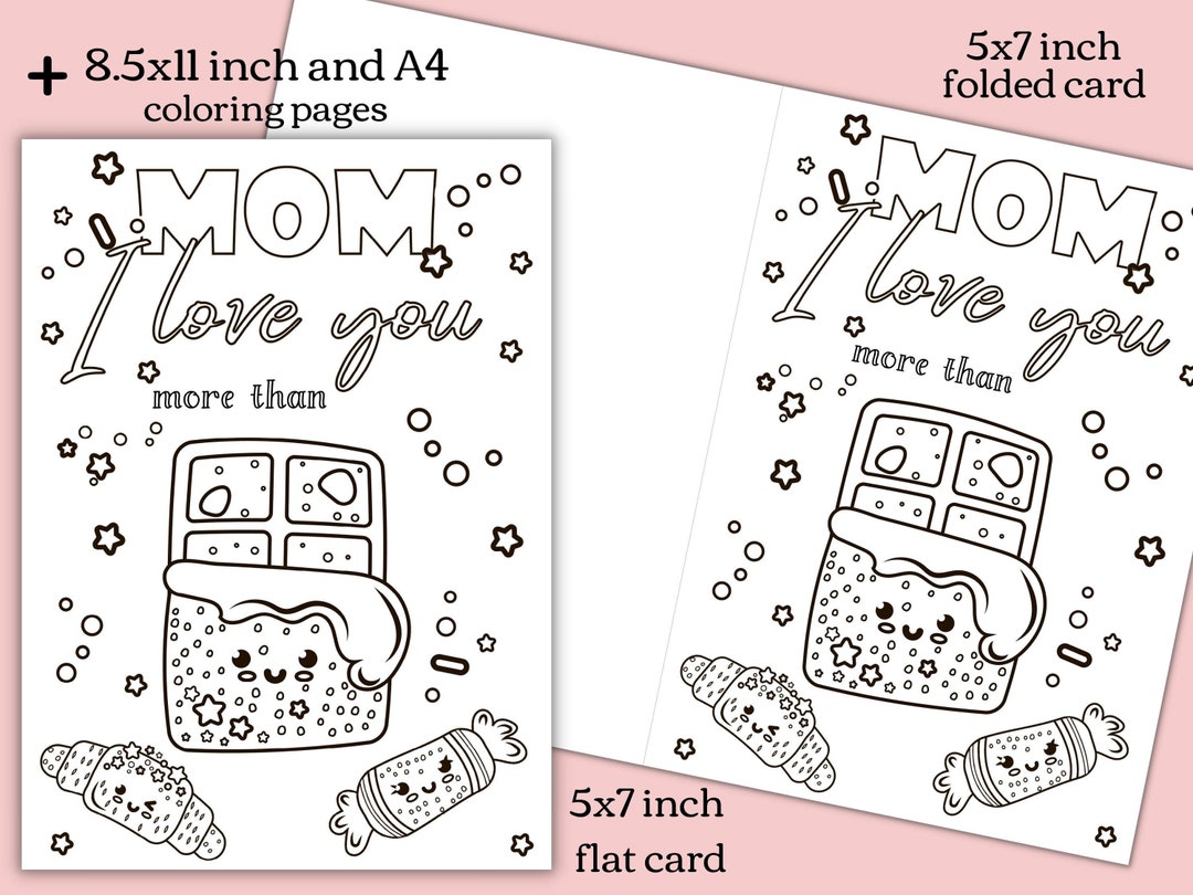 Funny Mother's Day Coloring Card for Kids. Printable Mothers Day DIY ...