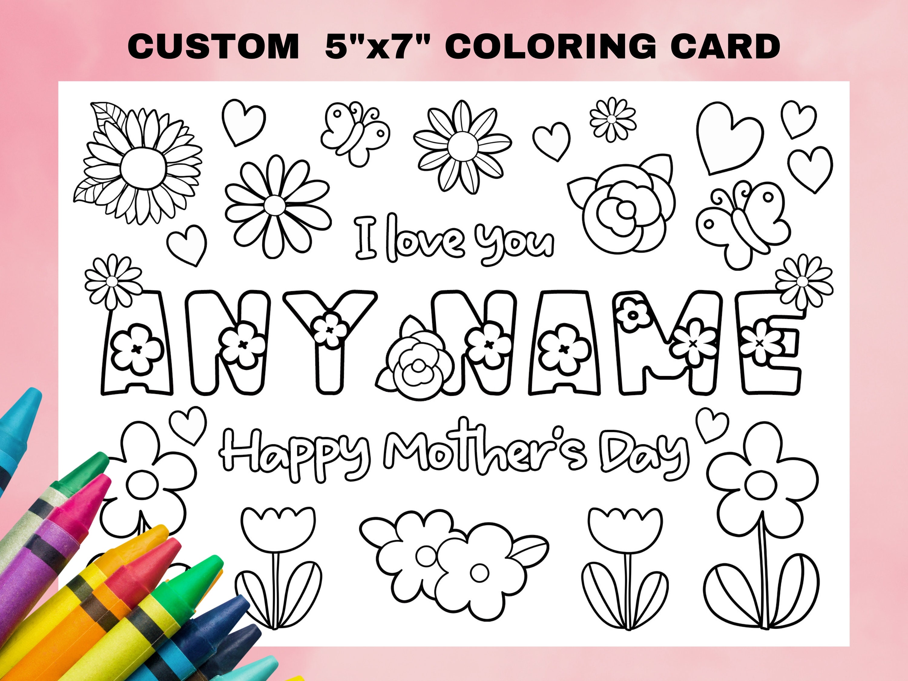 Custom Coloring Mother's Day Card for Kids. Personalized Mothers Day ...