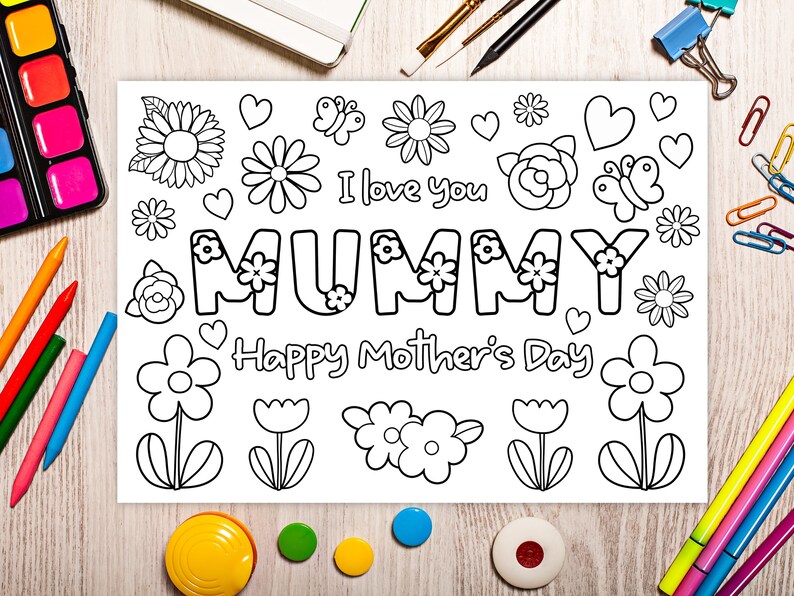 Printable Mummy Mothers Day Coloring Card for Kids. DIY Mothers Day ...