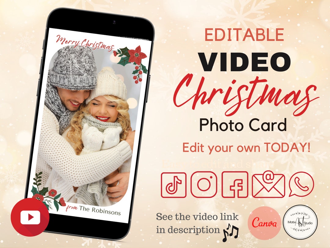 Editable Christmas Video Card Template. Editable Canva Christmas Photo ...