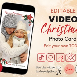 Editable Christmas Video Card Template. Editable Canva Christmas Photo ...