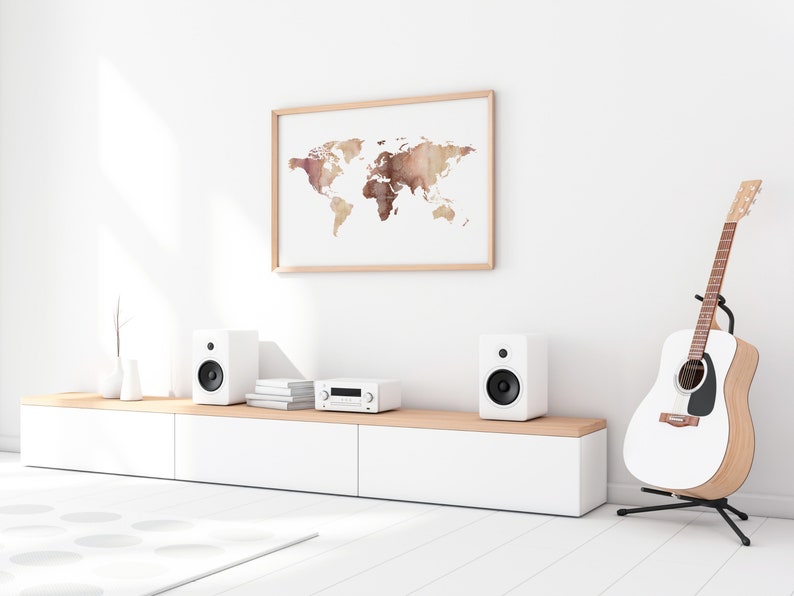 Neutral Earth Tone World Map Printable Home Decor Beige - Etsy