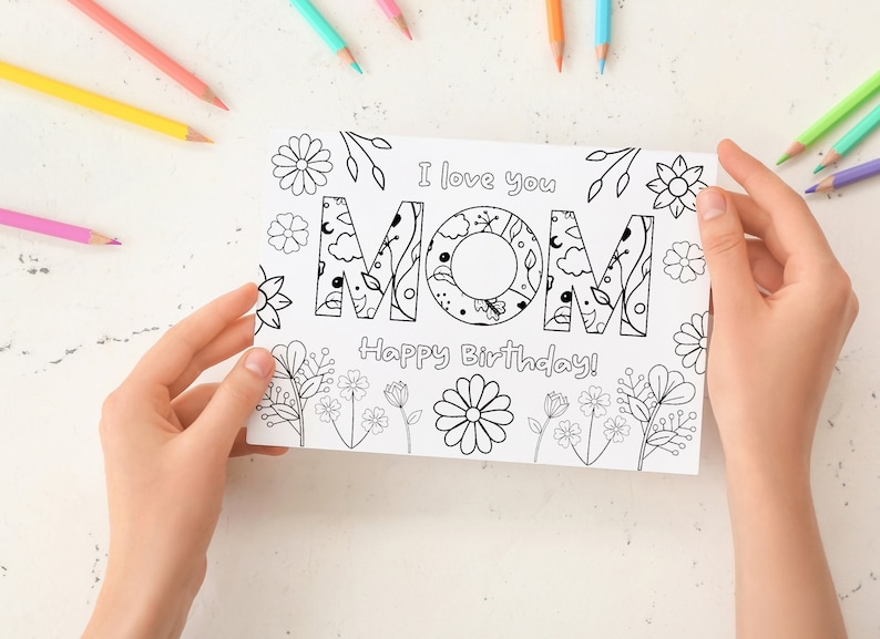 Printable Coloring Birthday Card for Mom. Cute Mom Birthday - Etsy Canada