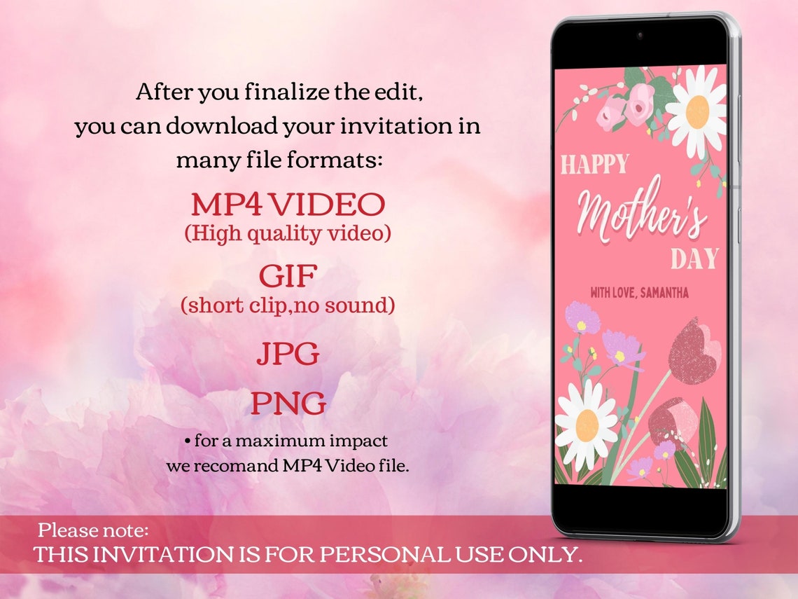 Editable Animated Mother's Day Card Template. Mothers Day - Etsy