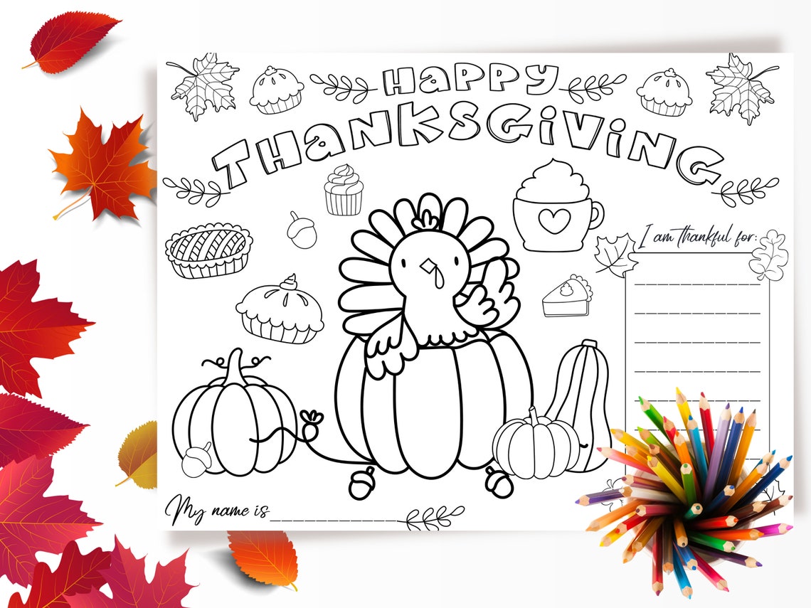 Thanksgiving Kids Coloring Placemats Pack of 5. Printable - Etsy