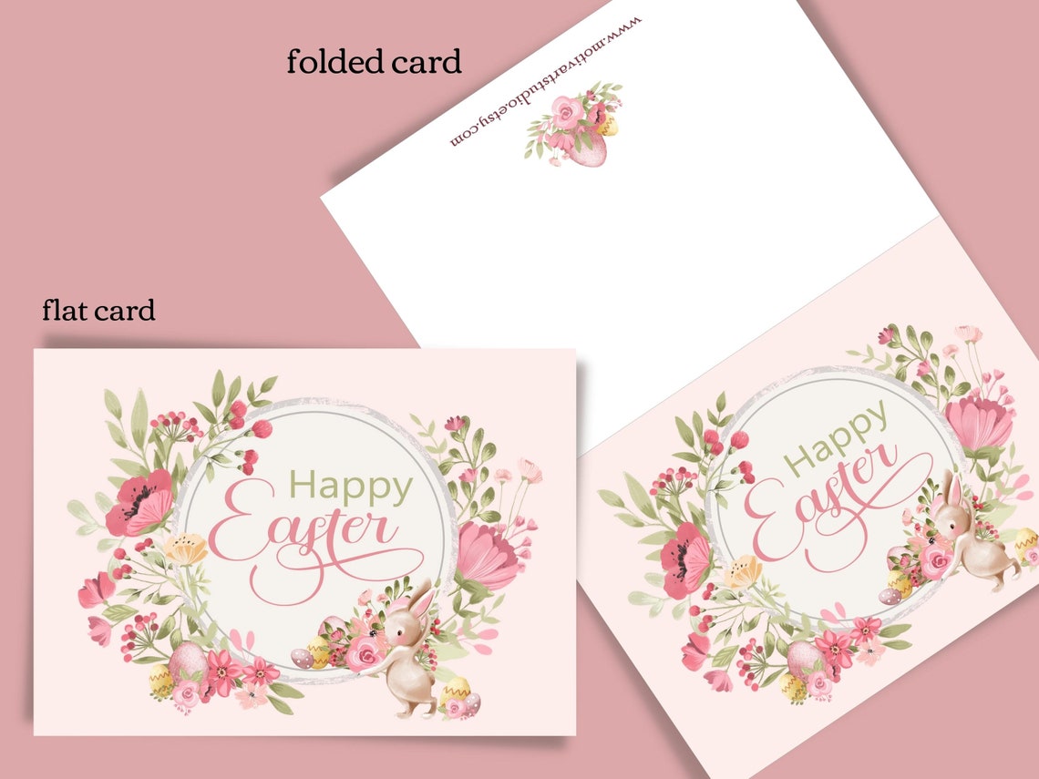 Floral Easter Bunny Card. Printable Easter Card With Spring - Etsy