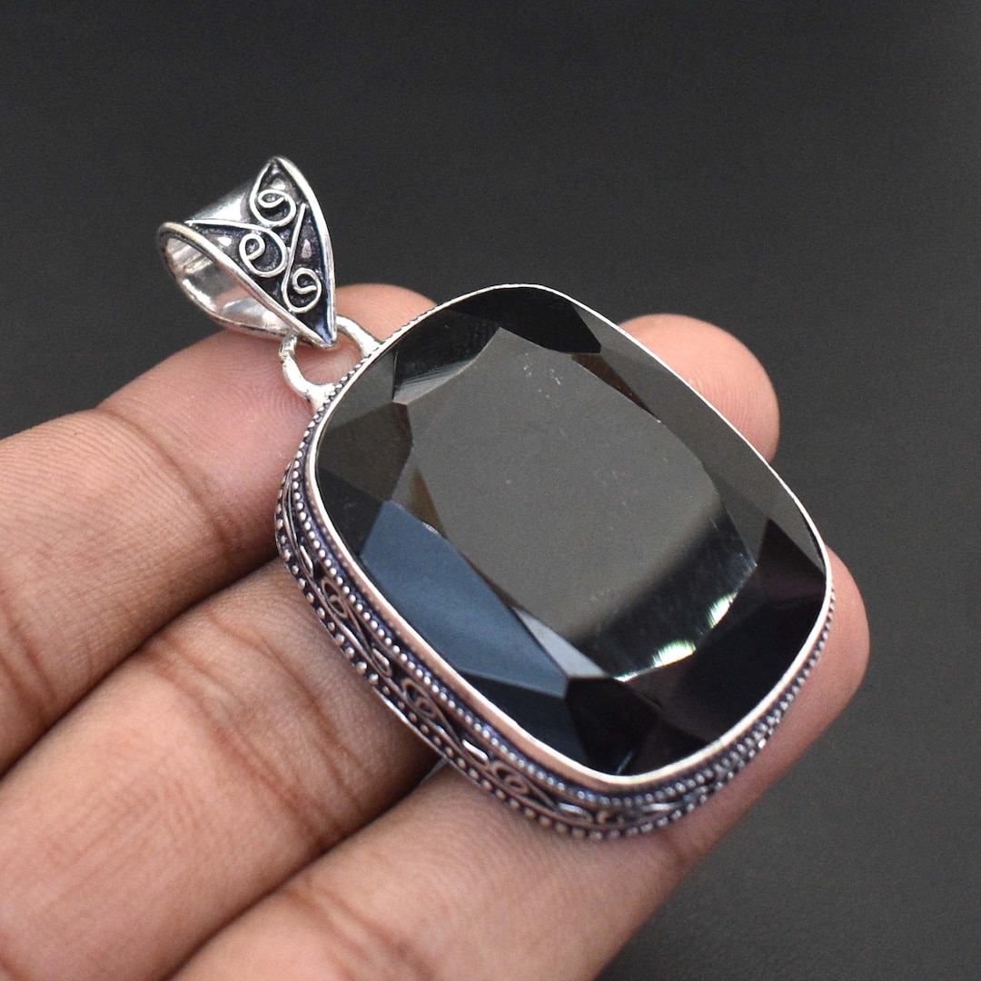 Faceted Black Spinel Pendant 925 Sterling Silver Pendant Black Spinel ...