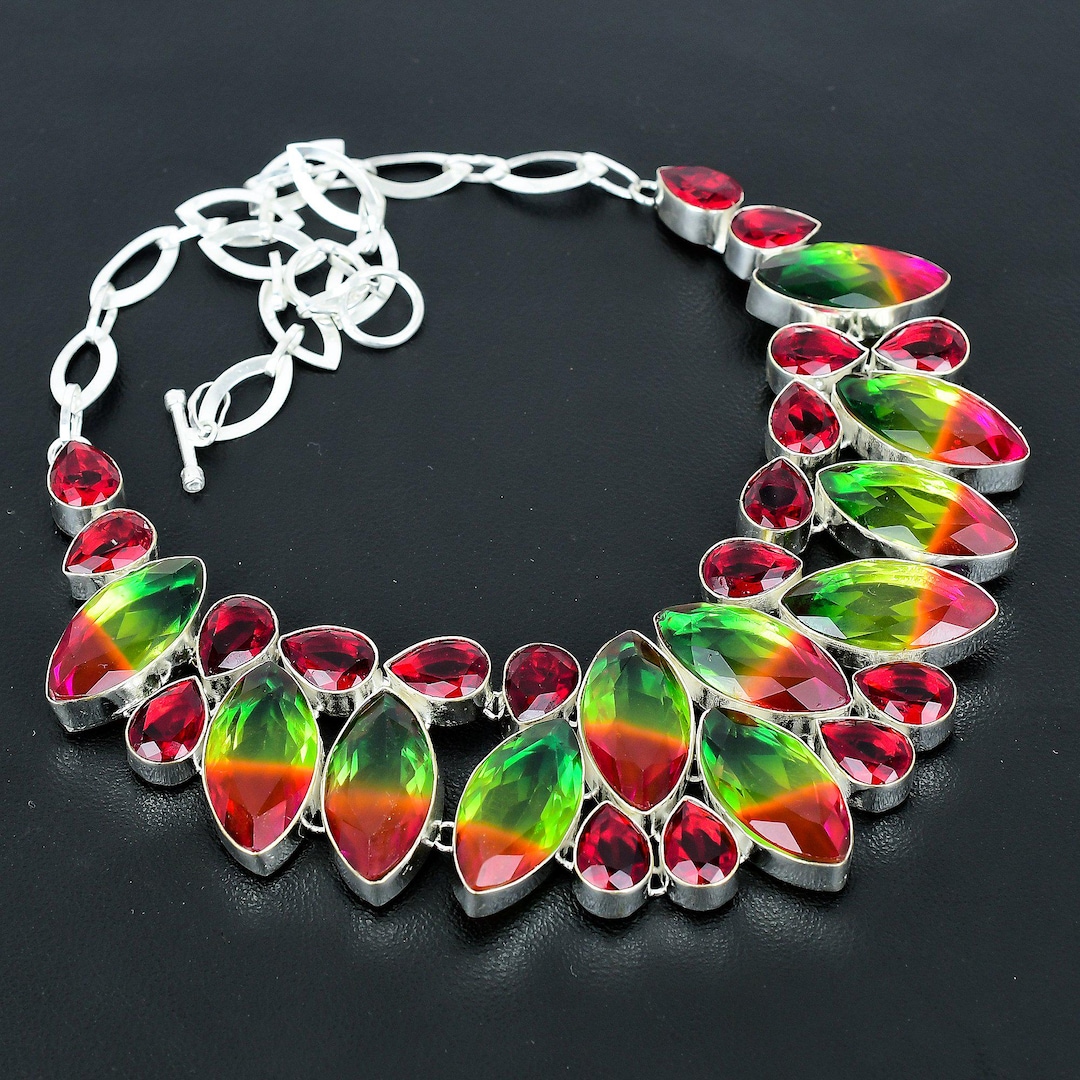 Handmade Multi Tourmaline, Mozambique Garnet Necklace: Gemstone 925 ...