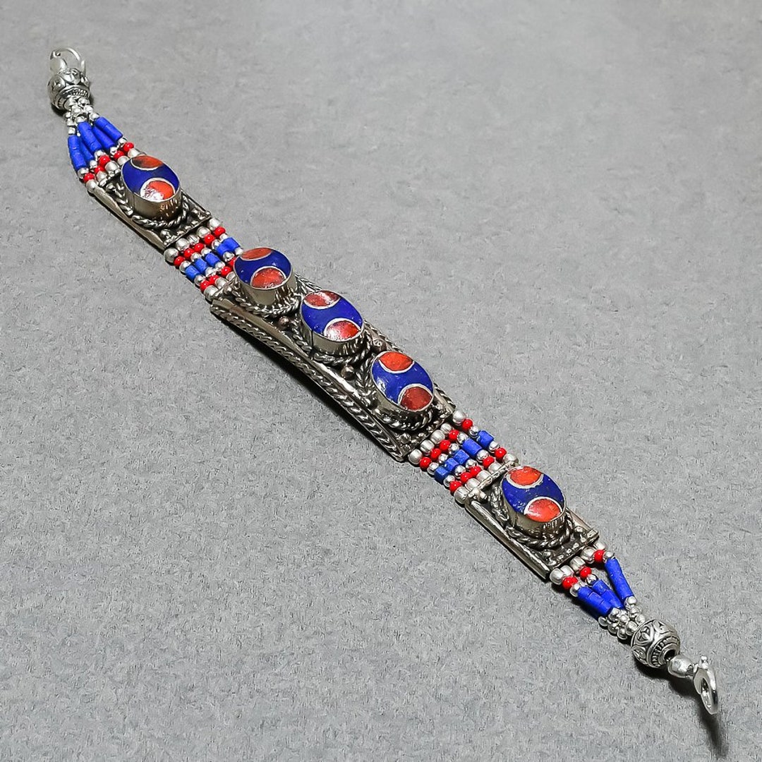 Lapis Lazuli, Red Coral Handmade Nepali Bracelet, Blue Beaded Bracelet ...