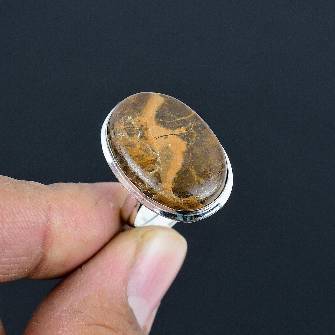 Oval Bronzite Jasper Ring: Adjustable 925 Sterling Silver, Antique ...