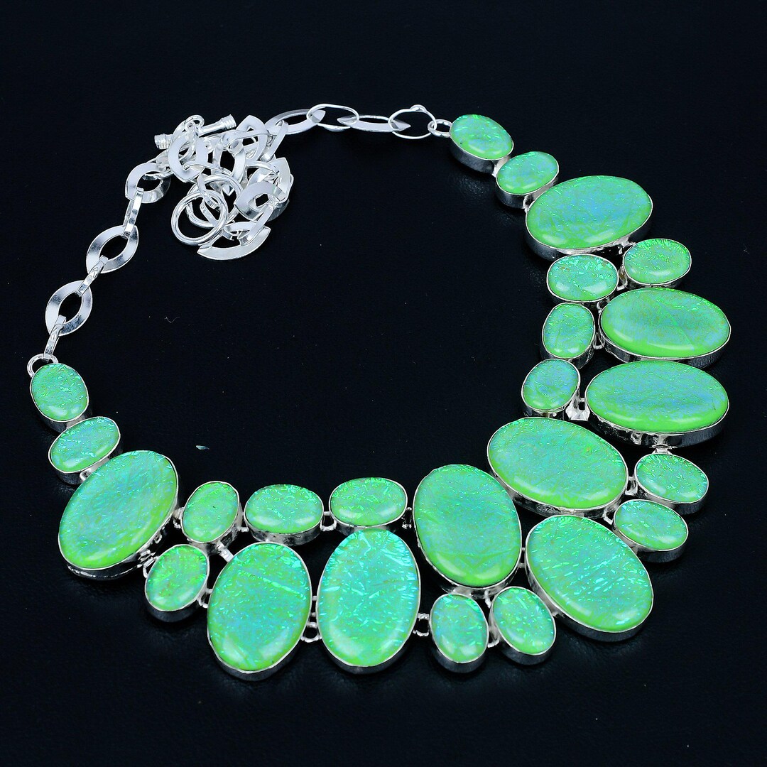 Handmade Green Australian Triplet Opal 925 Sterling Silver Necklace ...