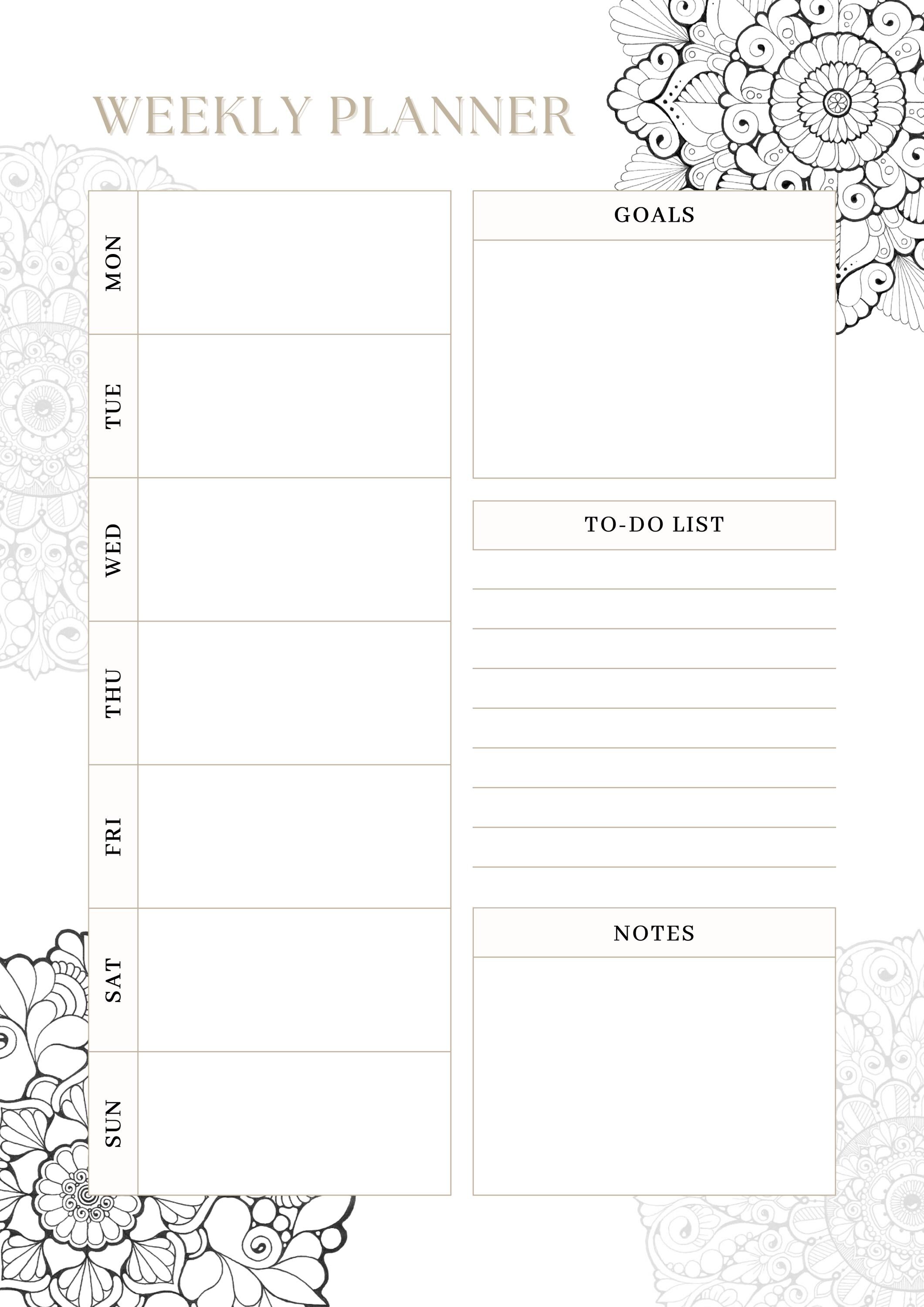 Weekly Planner Printable | Weekly Planner Mandala PDF to Print | A4 ...