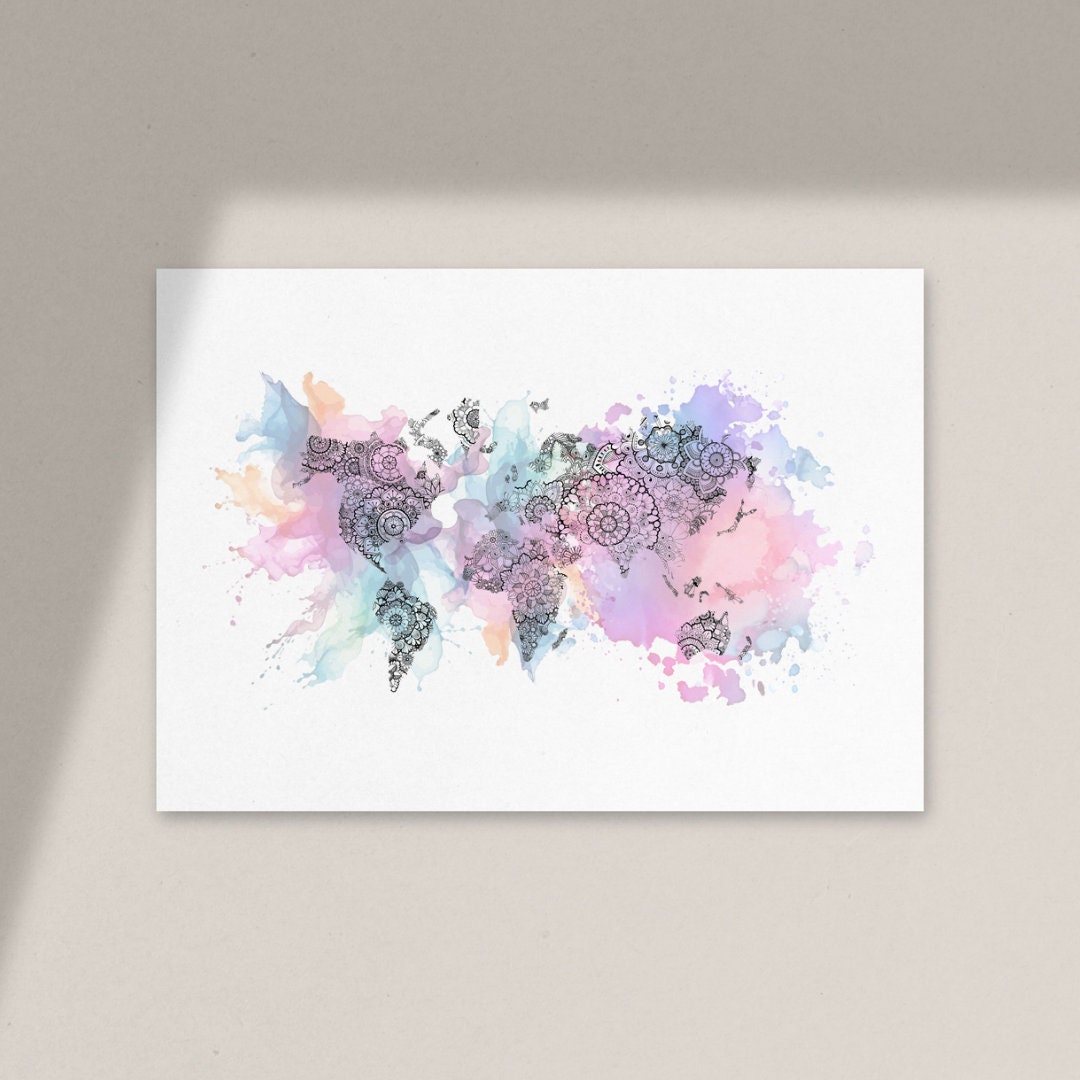 Print Color Splash World Map - Etsy