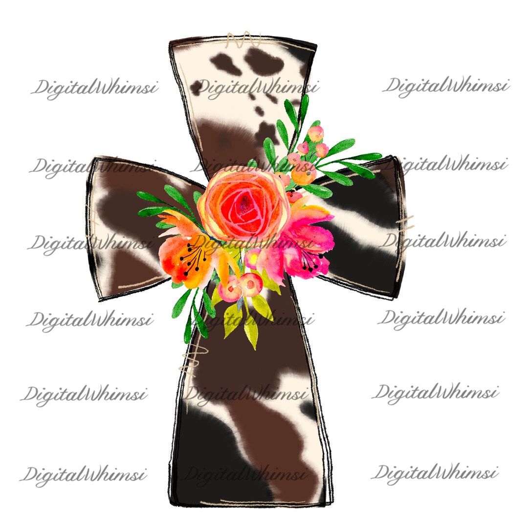 Cow Print Cross, Bright Floral Animal Print Cross, Country Cross ...