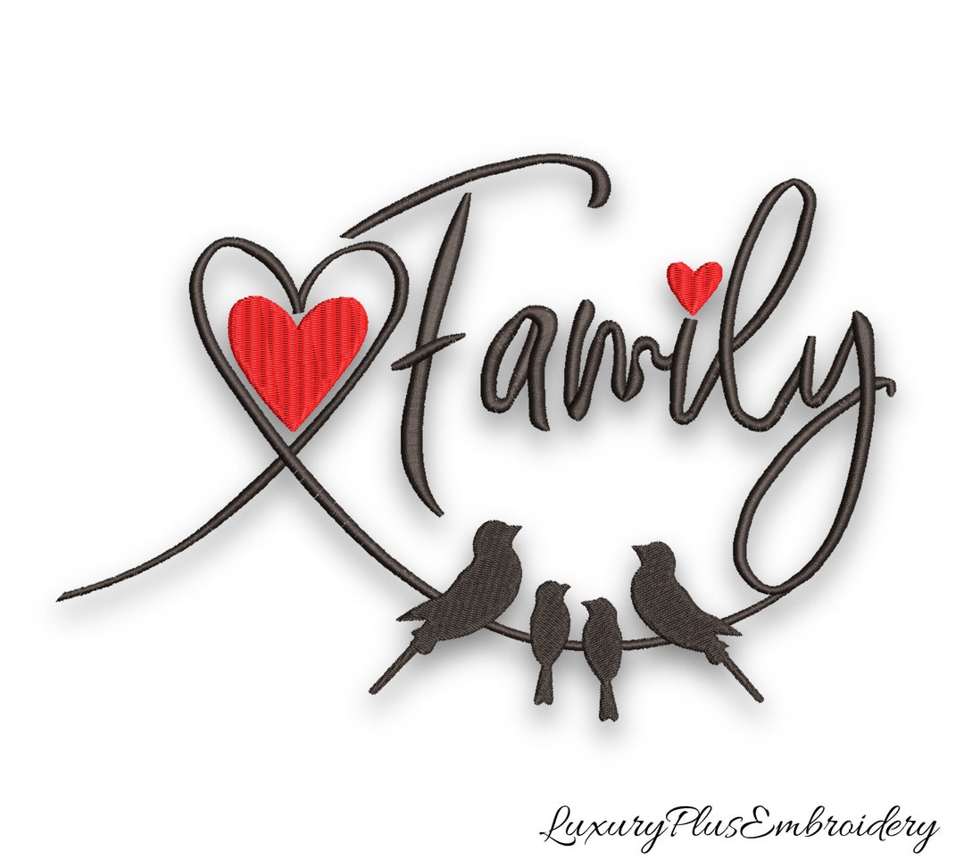 Love Family Embroidery Machine Design Heart Birds Pattern Pes File ...