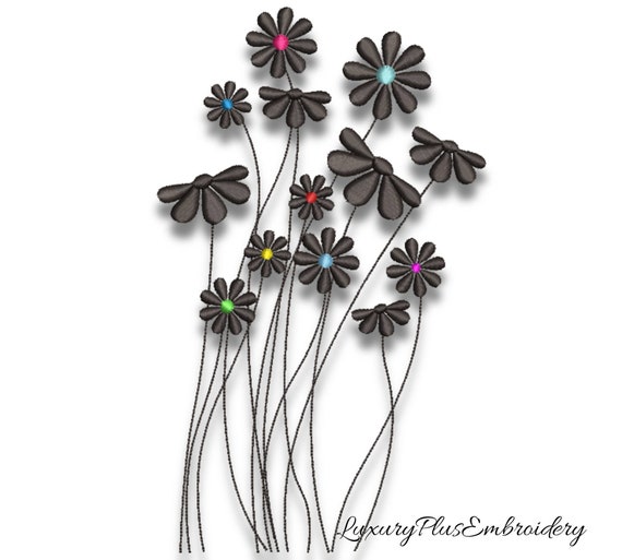 Black Flowers Embroidery Machine Design Meadow Flower Pes | Etsy