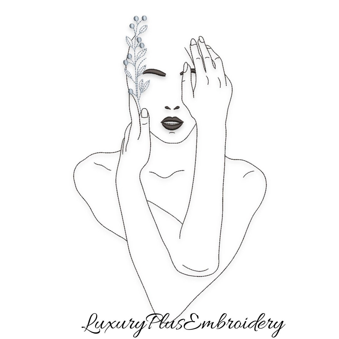 Beautiful Girl Outline Embroidery Design Lady With Flower Machine ...