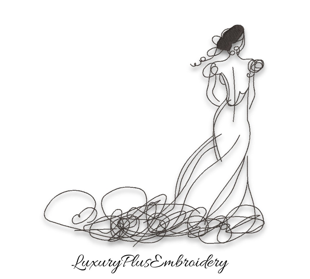 Bride Outline Embroidery Machine Design Wedding Pattern Pes Instant ...