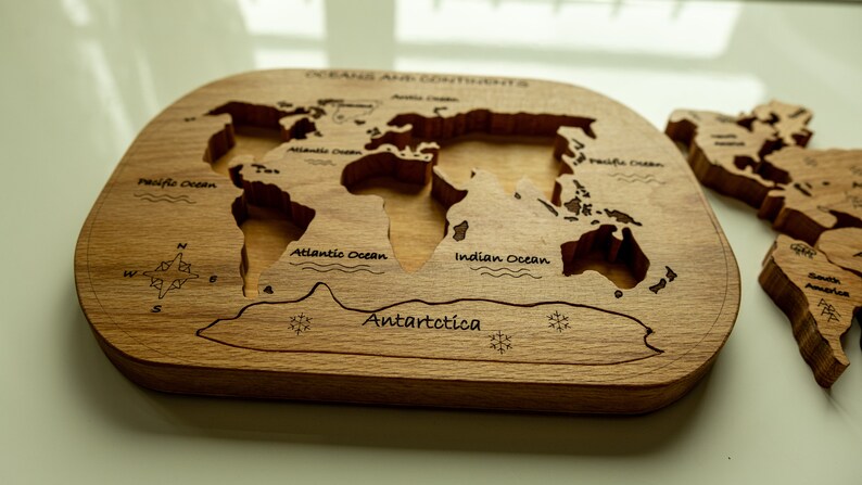 Wooden World Map Puzzle / Handmade/ Natural/ Finished With Linseed Oil ...