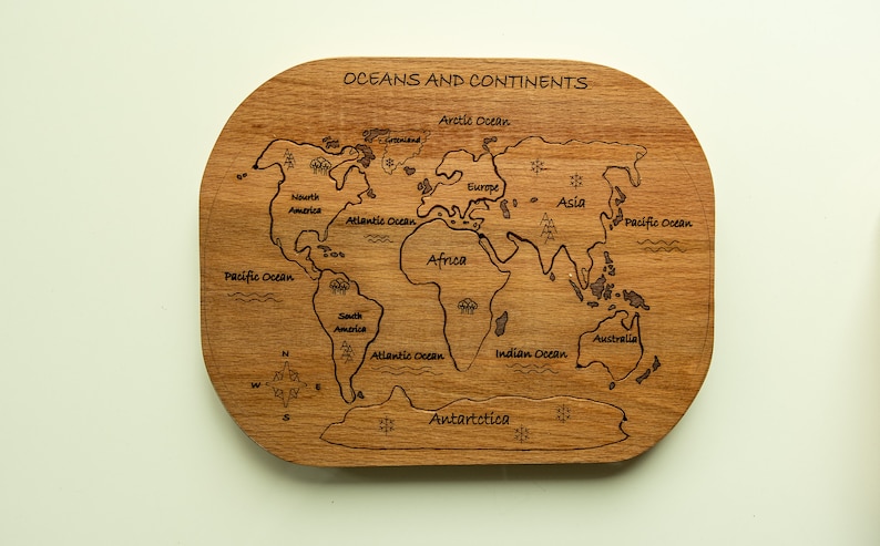 Wooden World Map Puzzle / Handmade/ Natural/ Finished With Linseed Oil ...