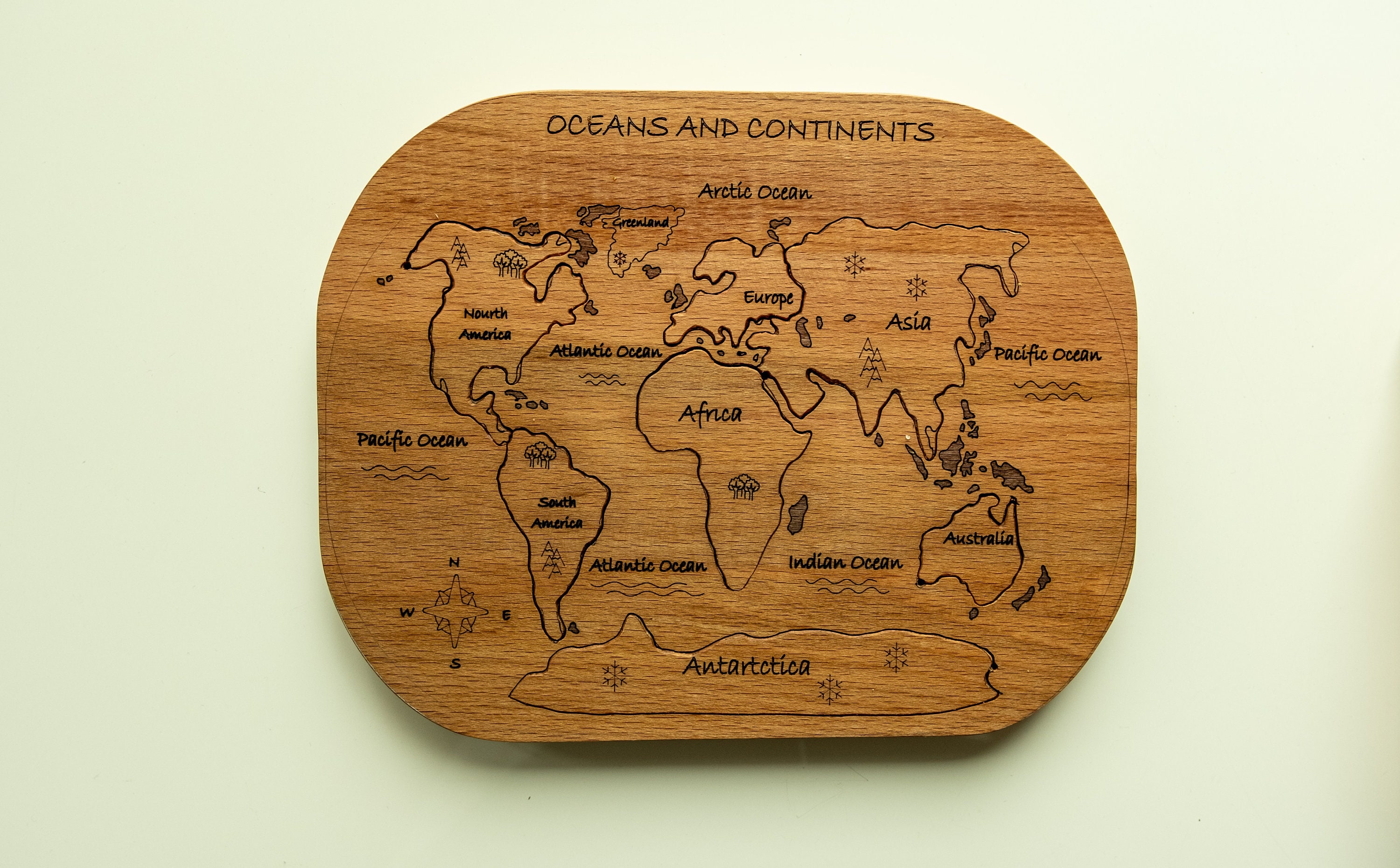 Wooden World Map Puzzle / Handmade/ Natural/ Finished With Linseed Oil ...