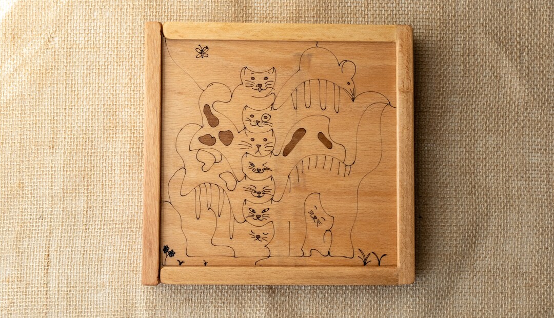 Handmade Beech Wood Cat Puzzle: Personalized Linseed Oil Finish - Etsy