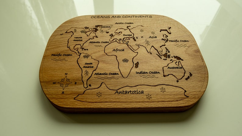 Wooden World Map Puzzle / Handmade/ Natural/ Finished With Linseed Oil ...
