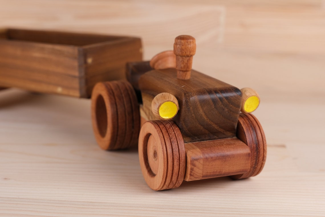 Wooden Tractor With Trailer, Eco Toys for Kids, Wooden Truck Toy ...