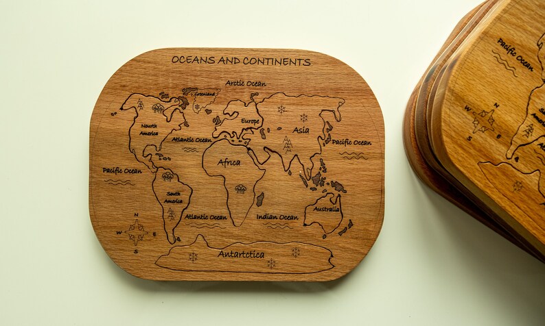 Wooden World Map Puzzle / Handmade/ Natural/ Finished With Linseed Oil ...