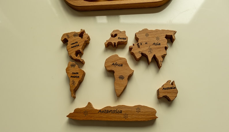 Wooden World Map Puzzle / Handmade/ Natural/ Finished With Linseed Oil ...
