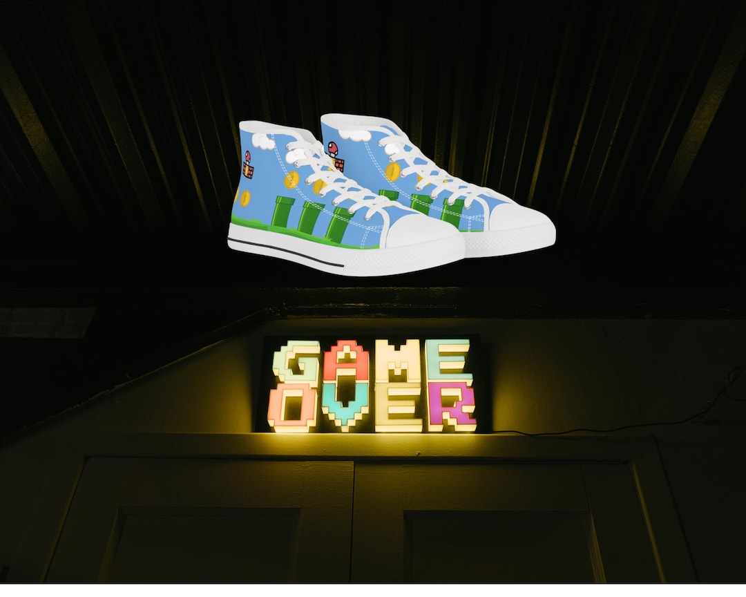 Mario Inspired High Top Sneakers, Video Game Shoes, Mens Athletic ...