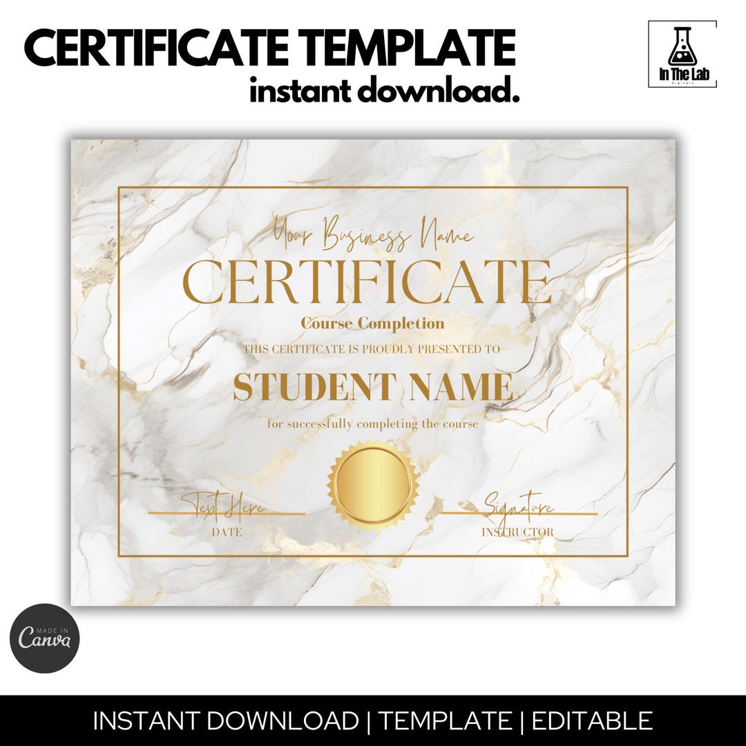 Elegant Course Completion Certificate Template (editable PDF) - Etsy