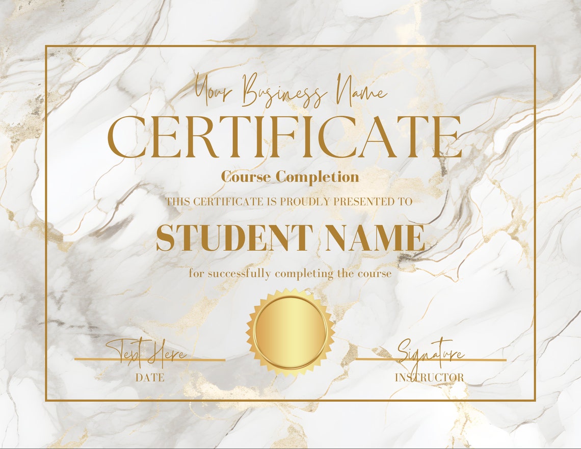 Elegant Course Completion Certificate Template (editable PDF) - Etsy