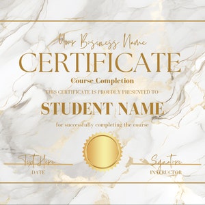 Elegant Course Completion Certificate Template (editable PDF) - Etsy