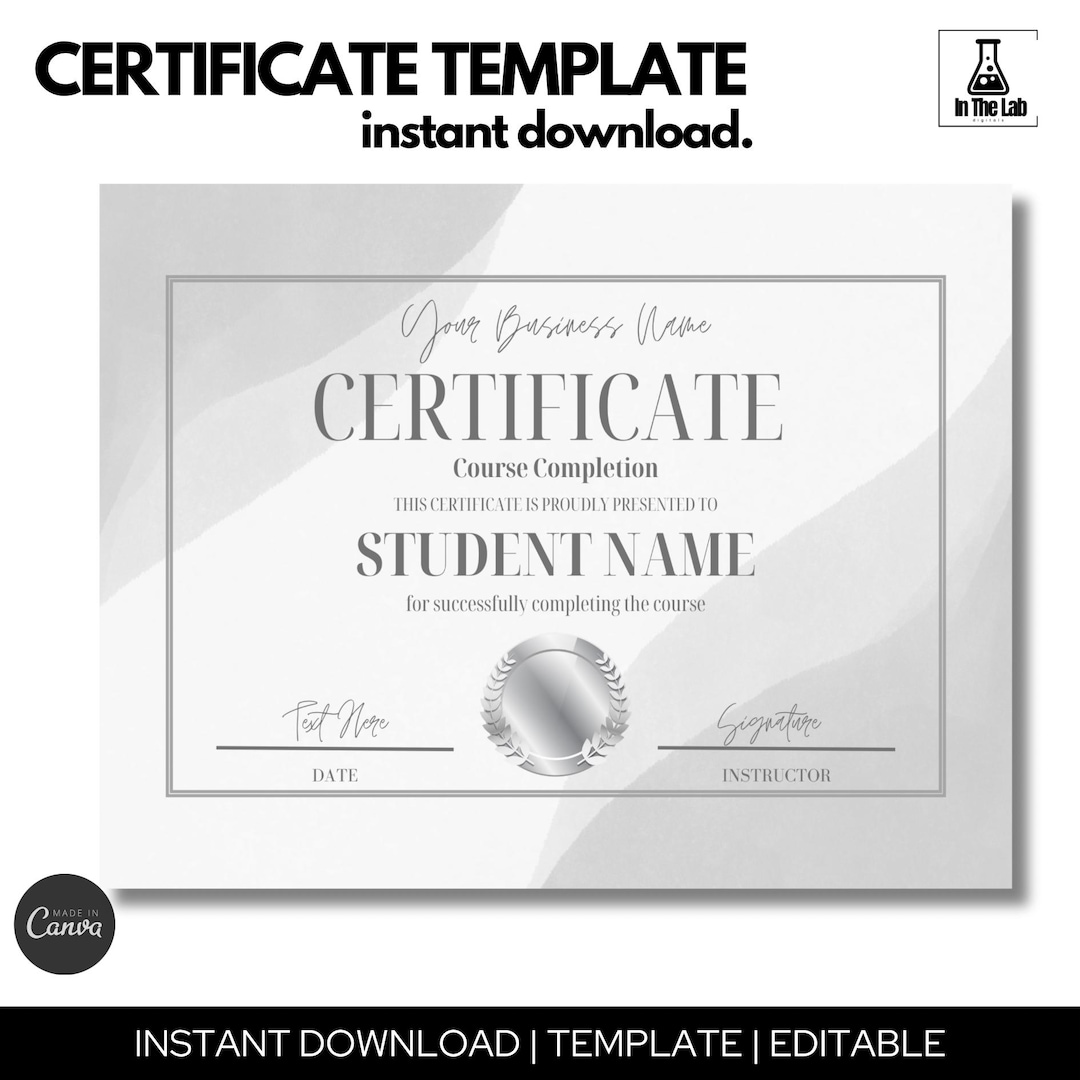 Elegant Course Completion Certificate Template (editable PDF) - Etsy
