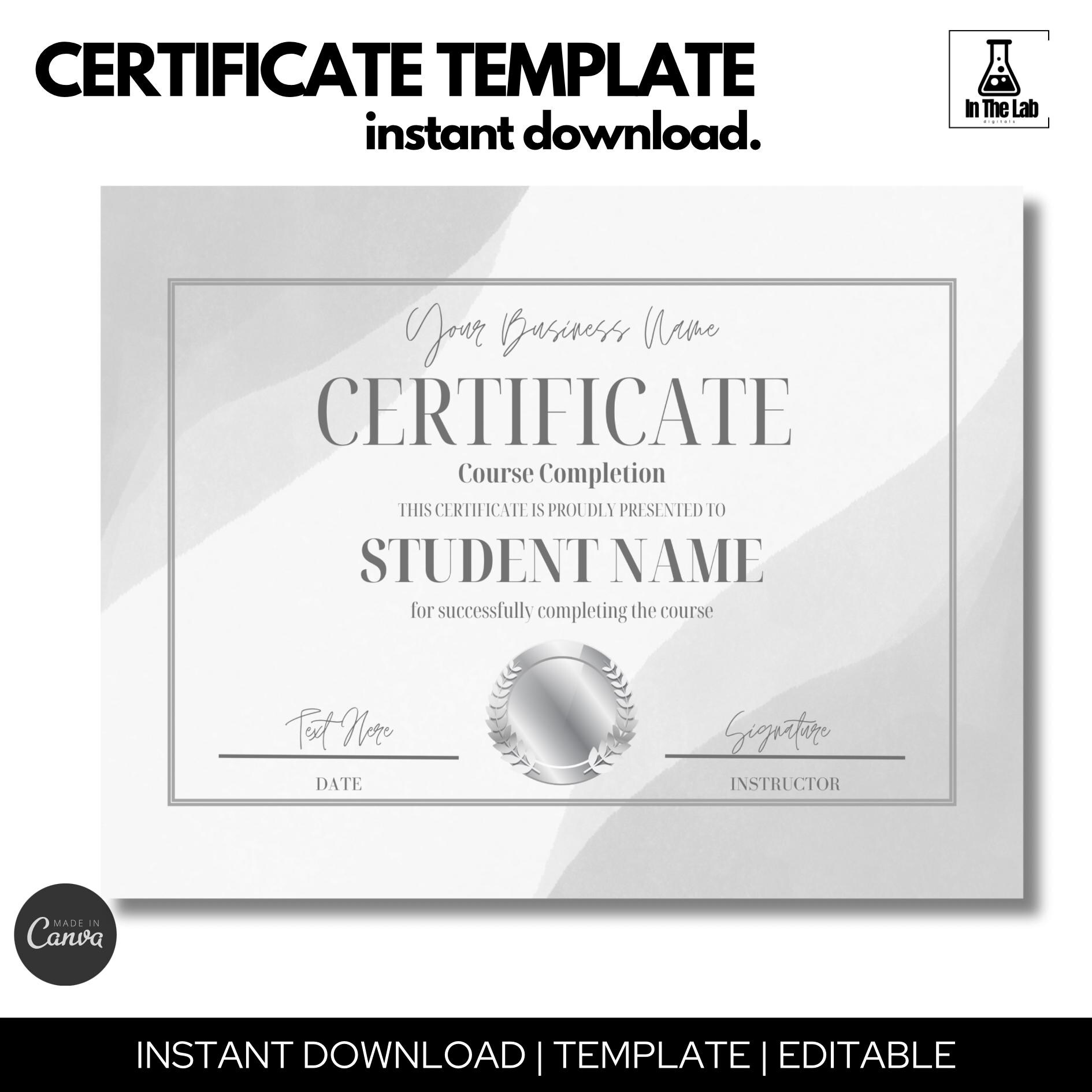 Elegant Course Completion Certificate Template (editable PDF) - Etsy