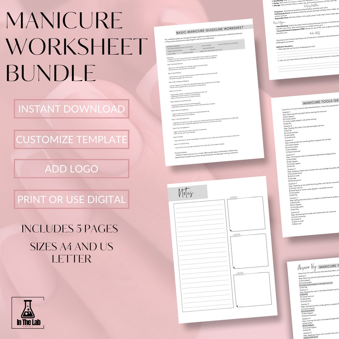 Manicure Worksheets Nail Educator Worksheets for Students - Etsy