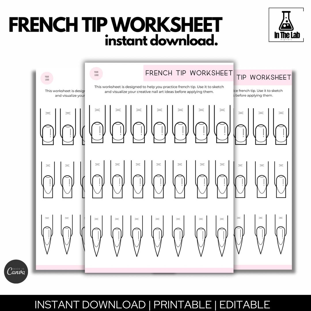 French Tip Nail Art Worksheet - Etsy