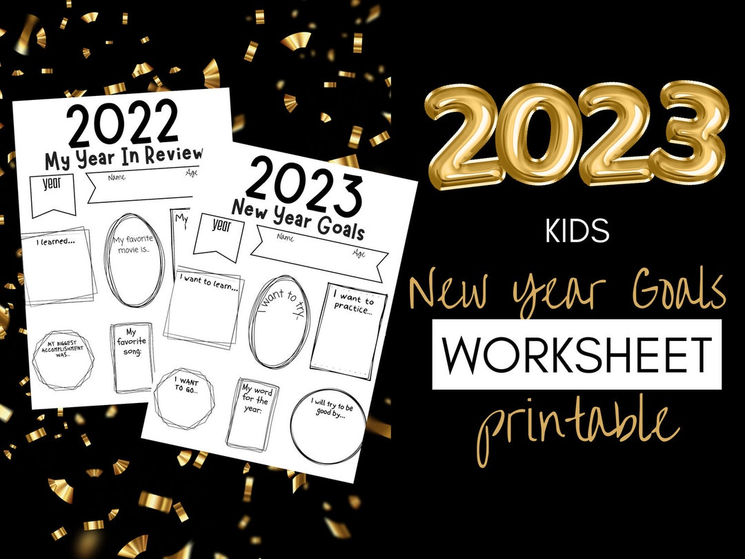 Kids New Year Goals Printable Worksheet, New Year Resolutions, Kids New ...